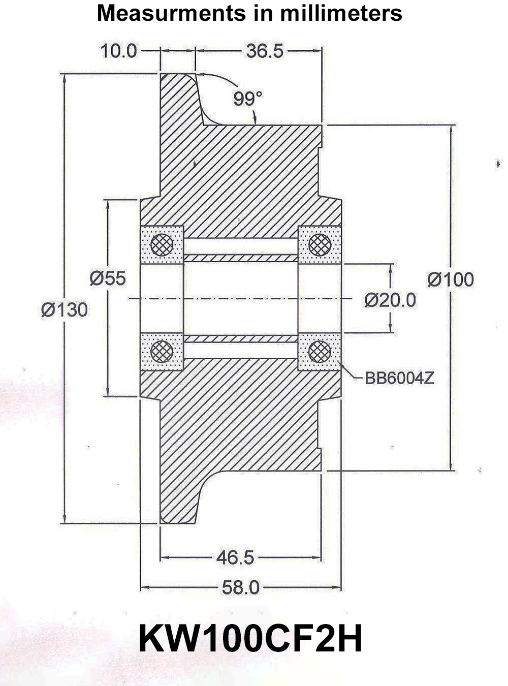 Flanged Rail Wheel 100mm | Cast Iron, 250kg, 20mm Ball bearing (KW100CF2H)