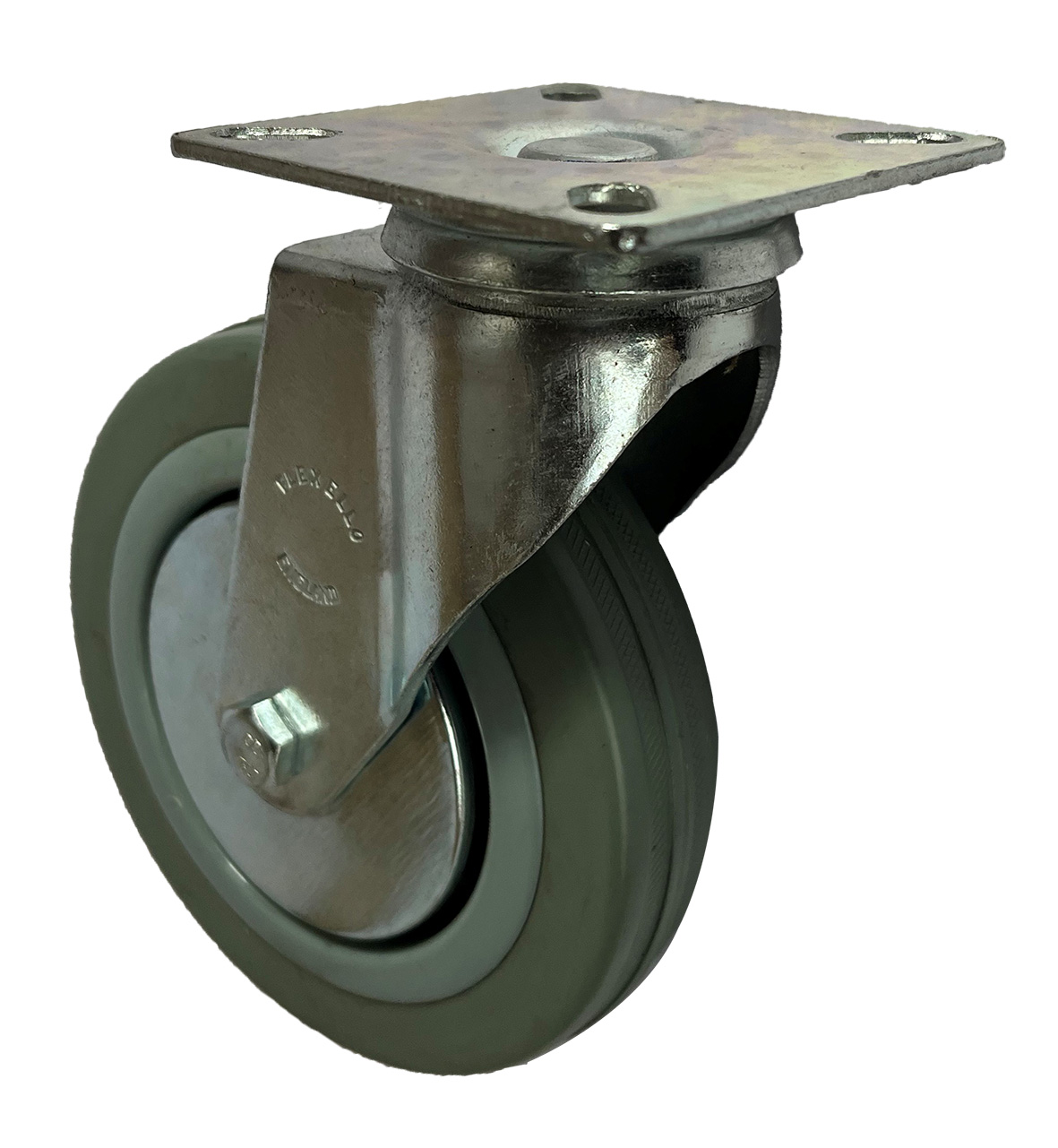 125mm Swivel Castor, 100kg Capacity | Grey Rubber Tyre Wheel with Plain ...